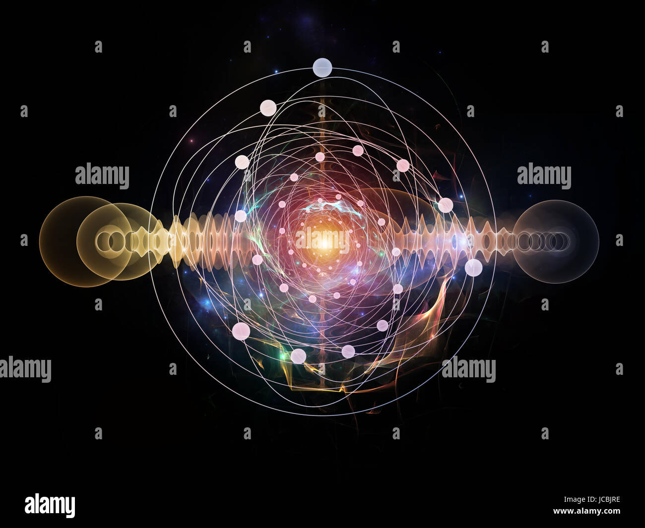Atomic series. Abstract concept of atom and quantum waves illustrated ...