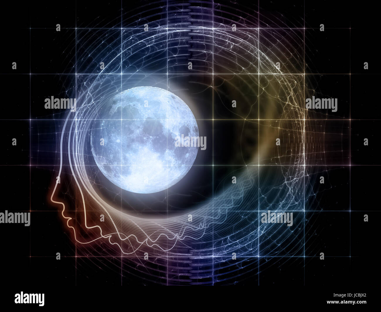 Inner Moon series. Composition of moon, human profile and design ...