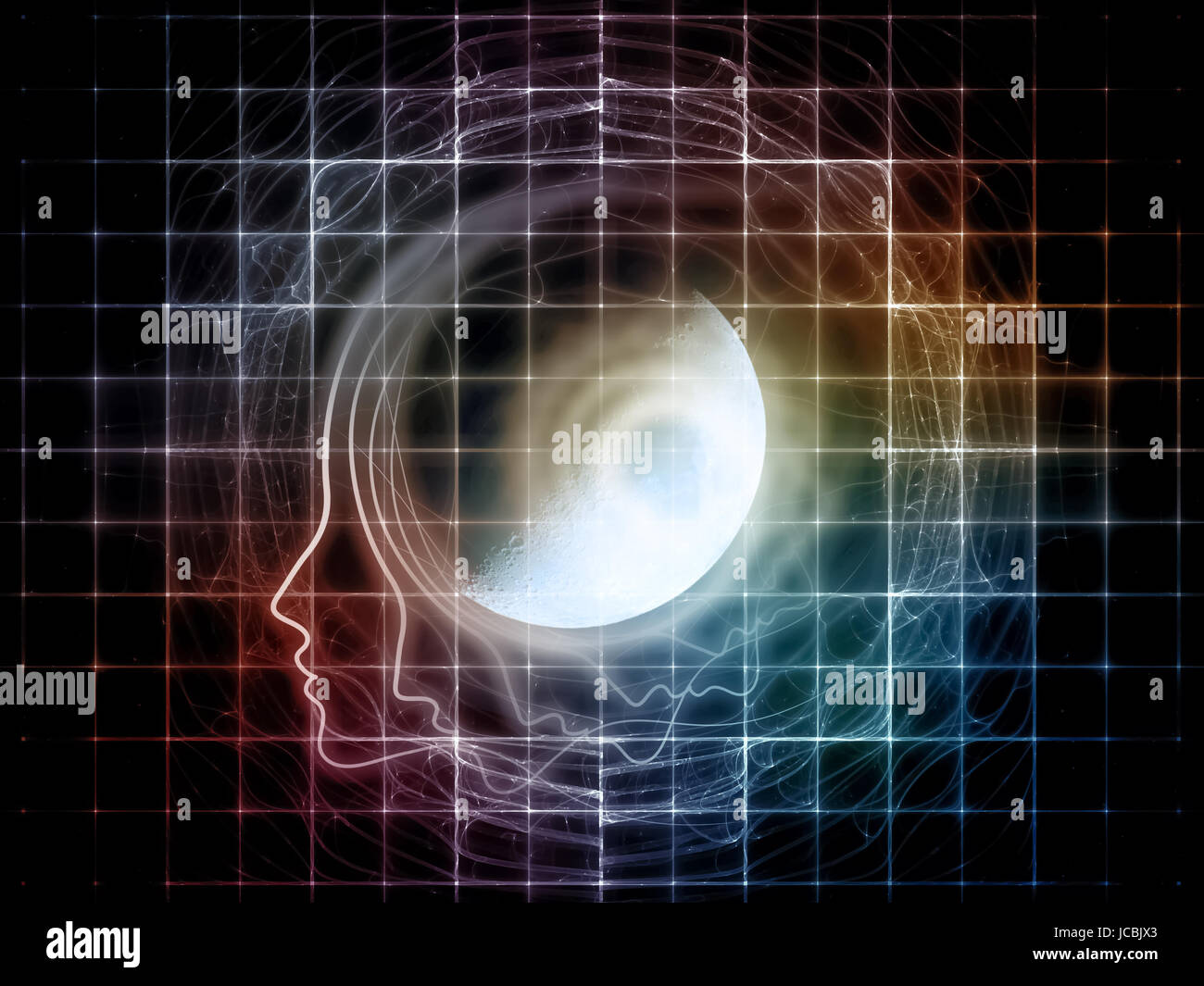 Inner Moon series. Composition of moon, human profile and design ...