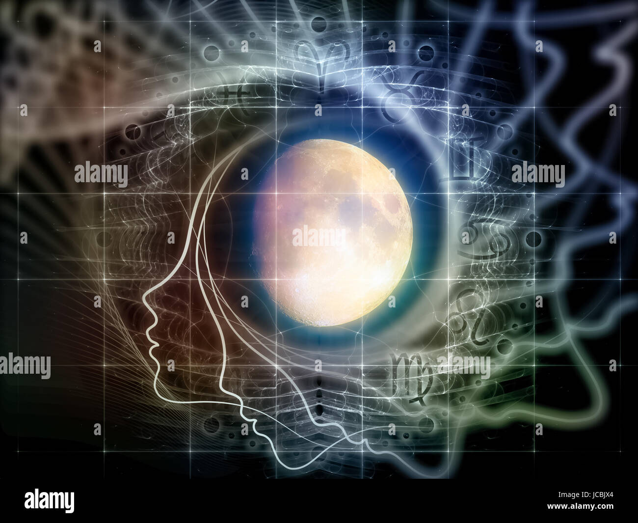 Inner Moon series. Composition of moon, human profile and design ...