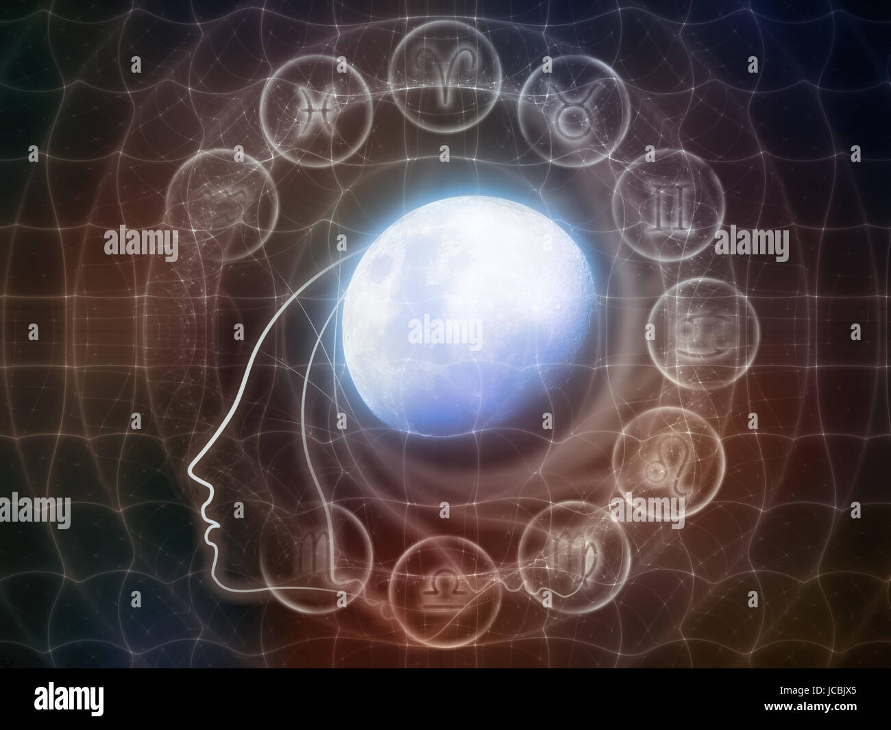 Inner Moon series. Interplay of moon, human profile and design elements ...