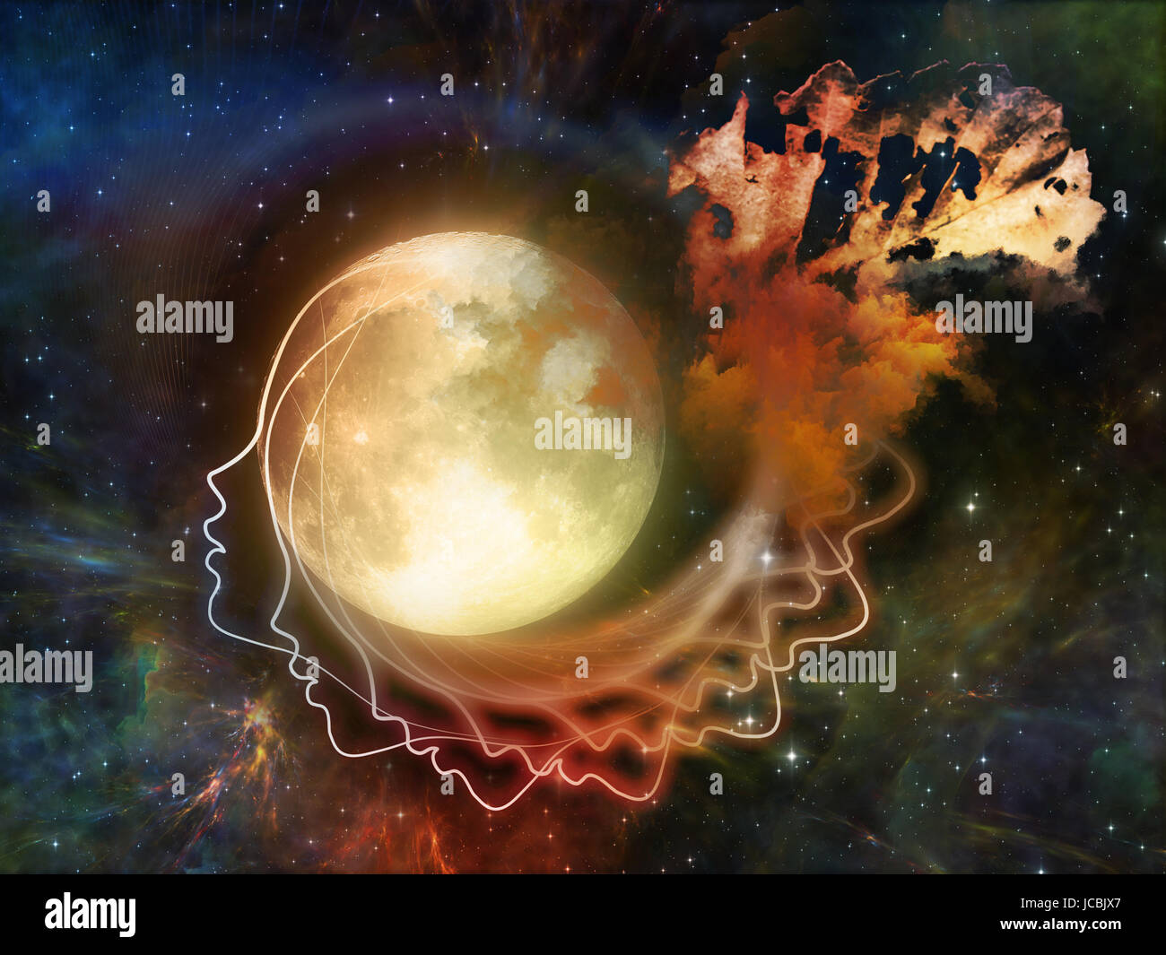 Inner Moon series. Composition of moon, human profile and design ...