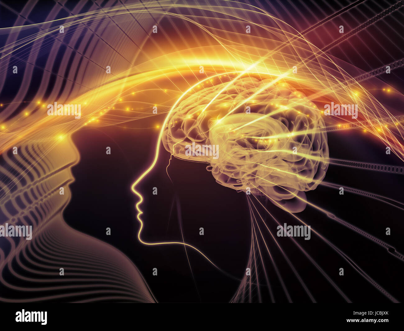Human Mind series. Artistic background made of brain, human outlines ...