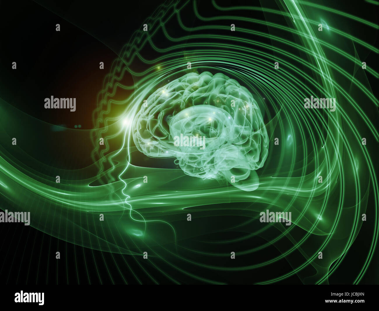 Human Mind series. Composition of brain, human outlines and fractal ...