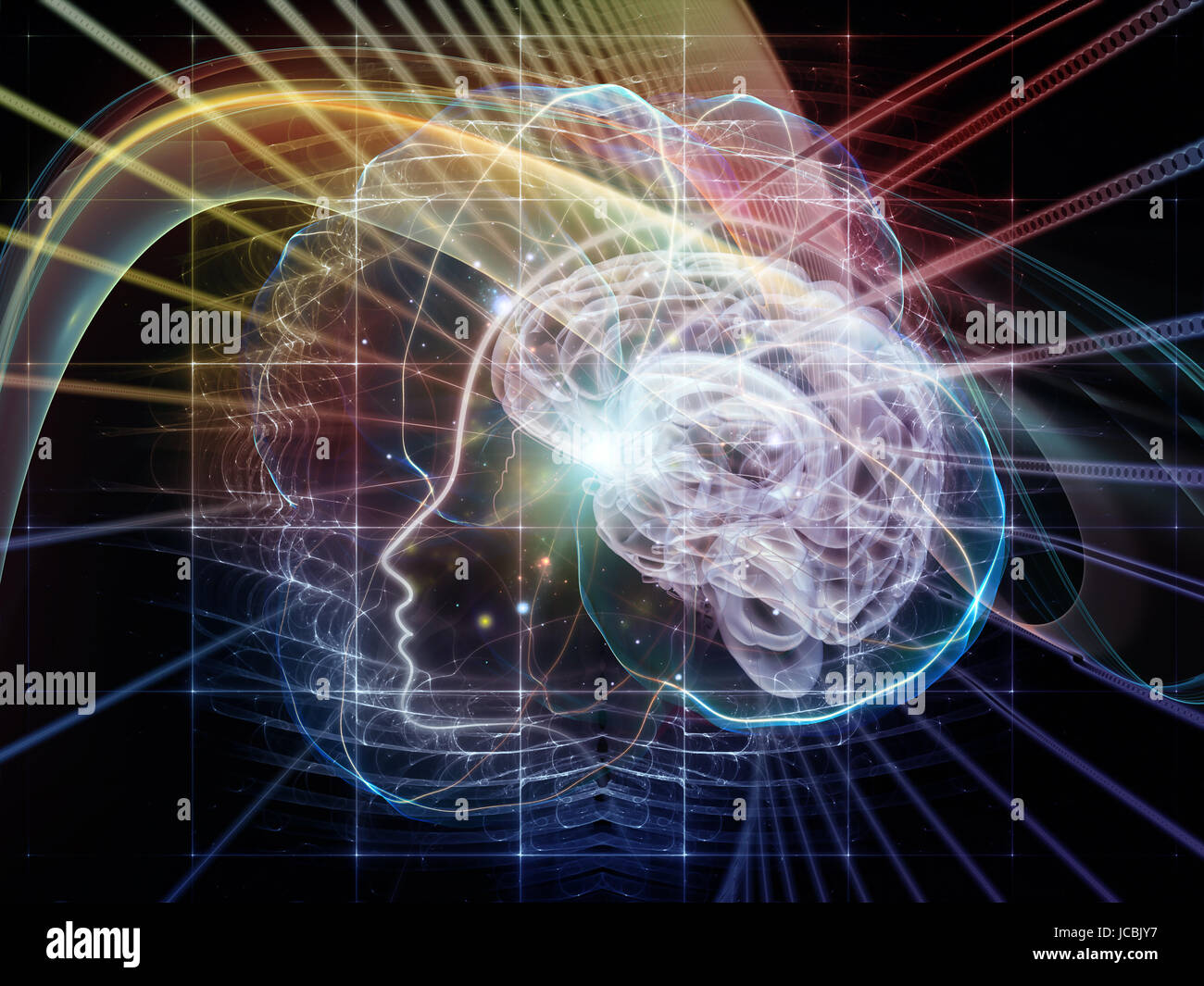 Human Mind series. Composition of brain, human outlines and fractal ...