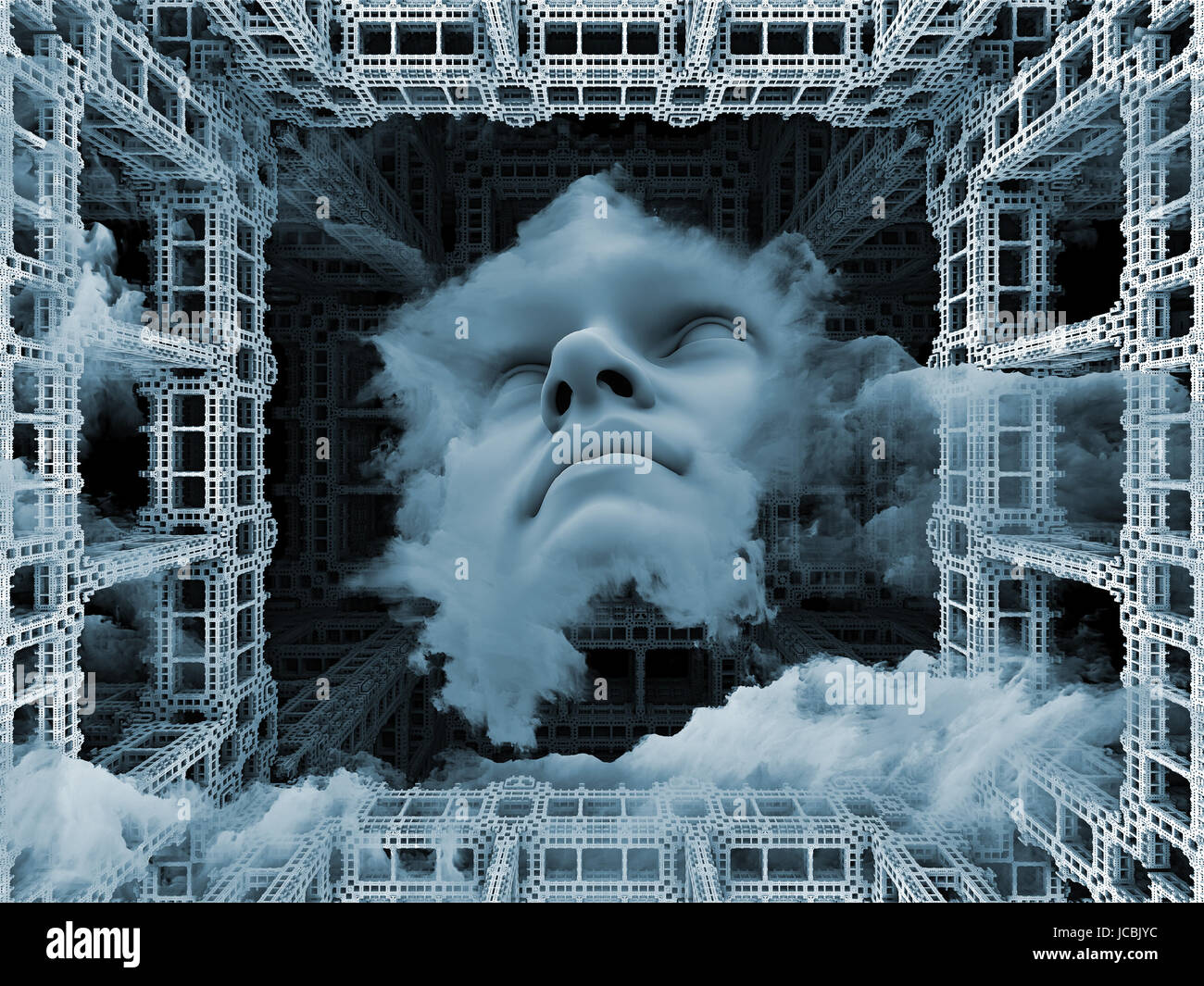 Anthropocentric series. Backdrop of human face and design elements on ...