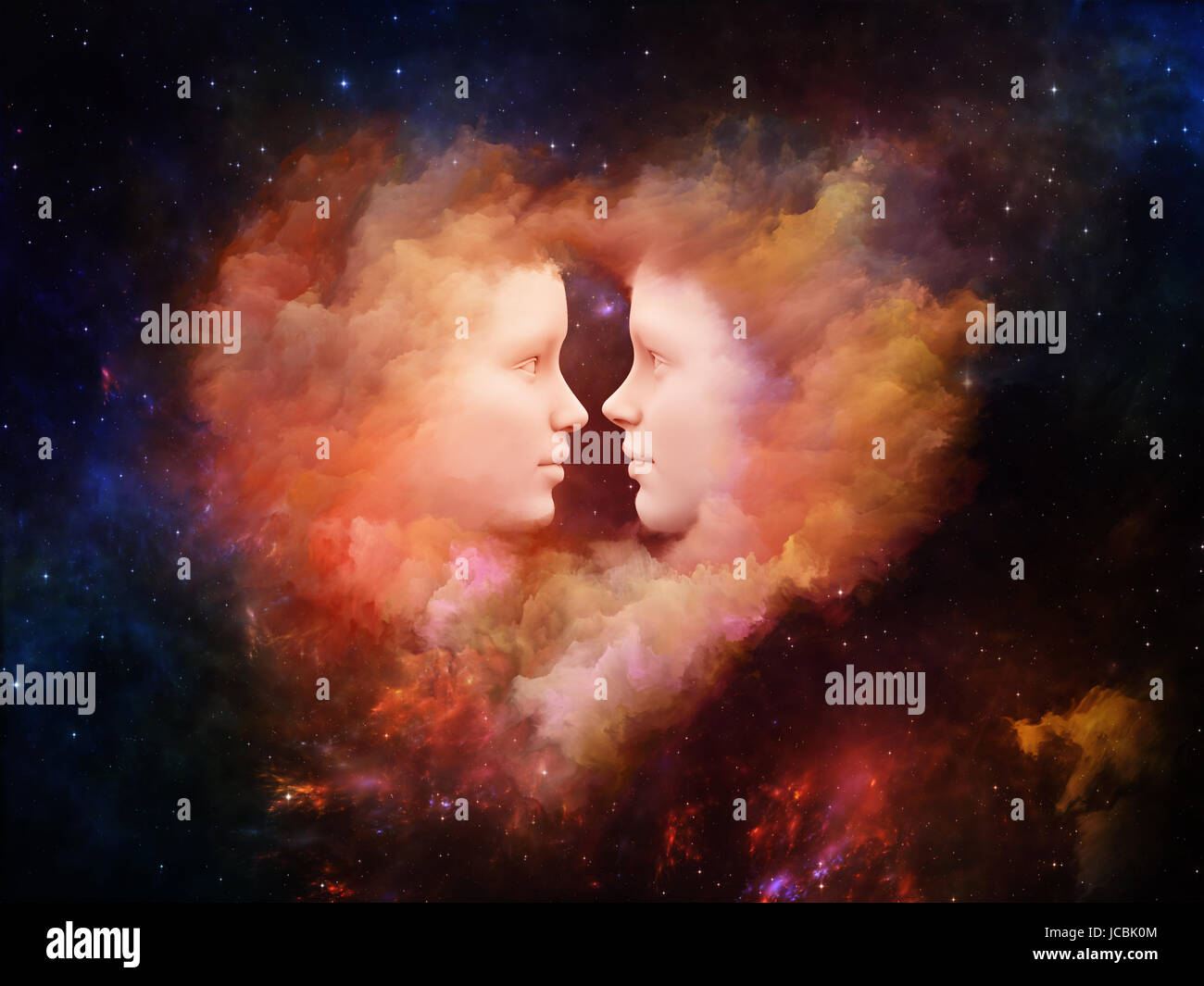 Dreaming Heart series. Arrangement of Human profiles connected by heart ...