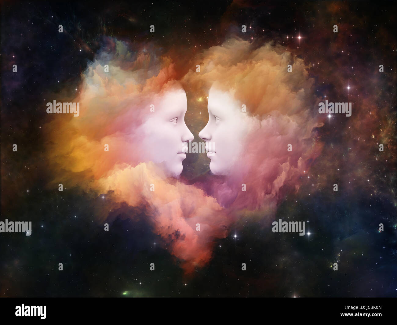Dreaming Heart series. Interplay of Human profiles connected by heart ...