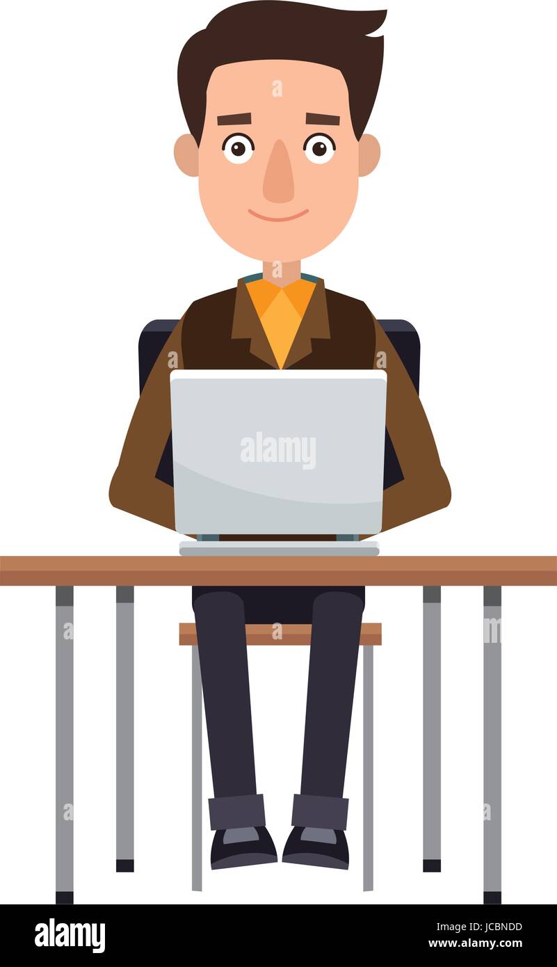 cartoon young man working laptop sitting image Stock Vector Image & Art ...