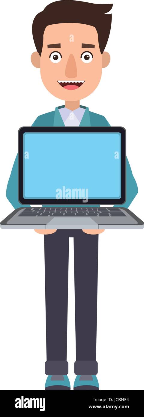 Businessman standing holding laptop Stock Vector Images - Alamy