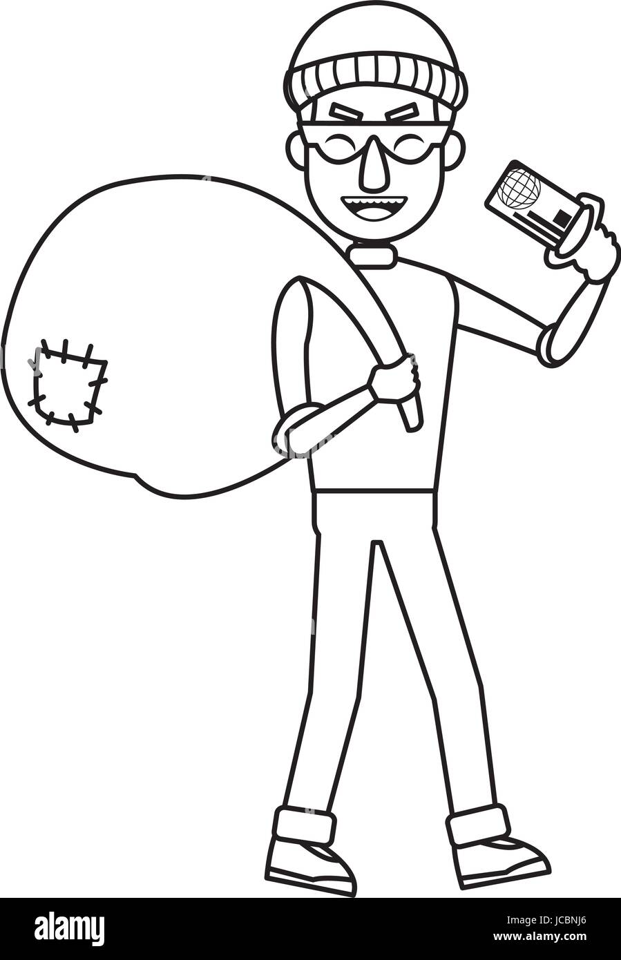 thief stealing money cartoon hacker stealing a bag concept of fraud ...