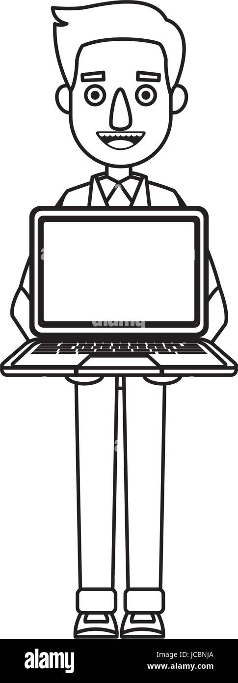 Businessman standing holding laptop Stock Vector Images - Alamy