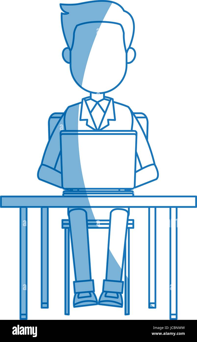 Person Working On Computer Sitting On A Chair Behind The Office Desk Stock Vector Image And Art