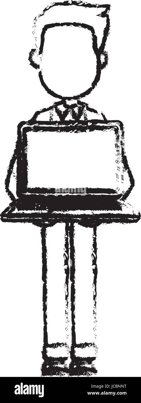 cartoon man standing holding laptop front view Stock Vector Image & Art ...