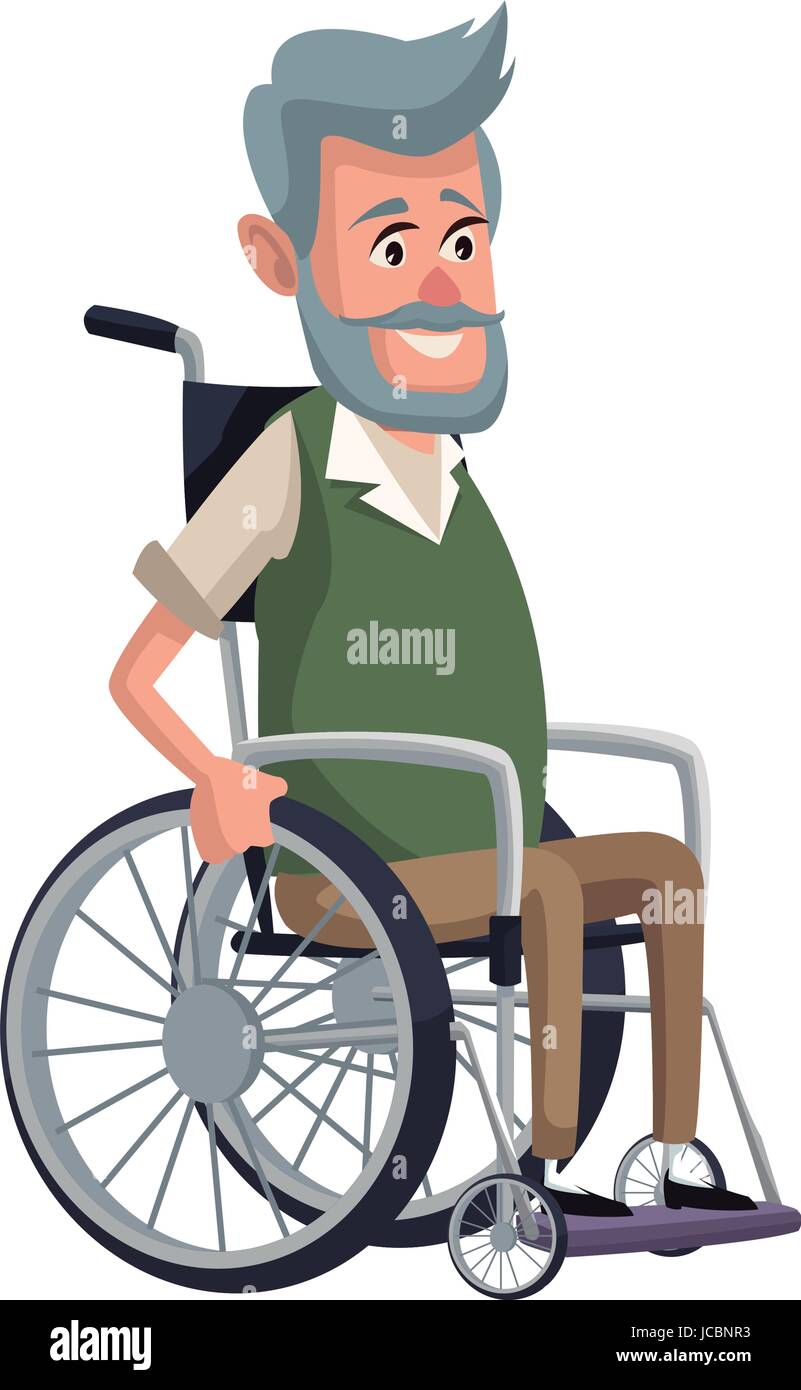 old man character disabled sitting in wheelchair image Stock Vector ...