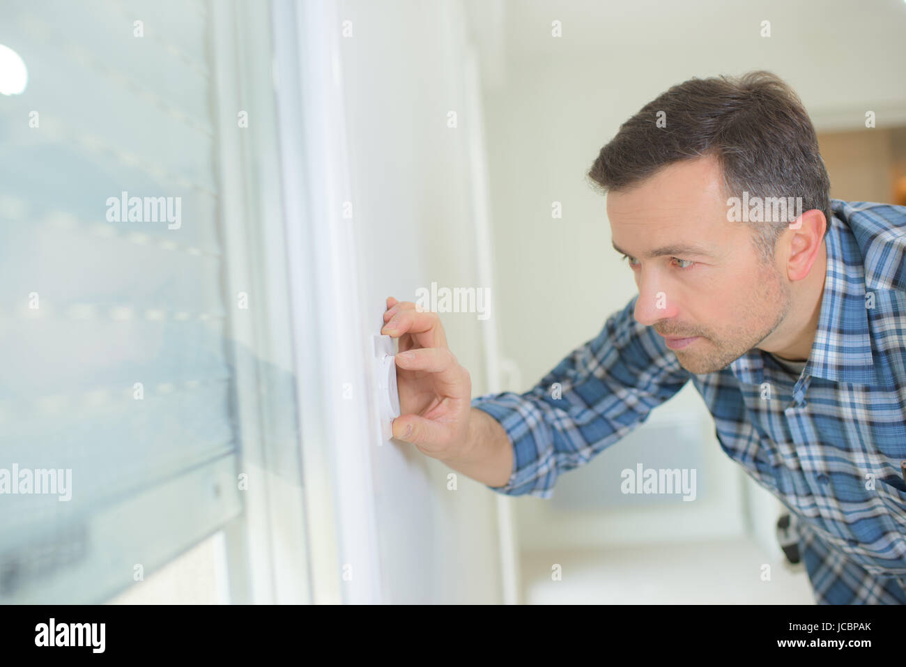 industrial machines pushing button Stock Photo - Alamy
