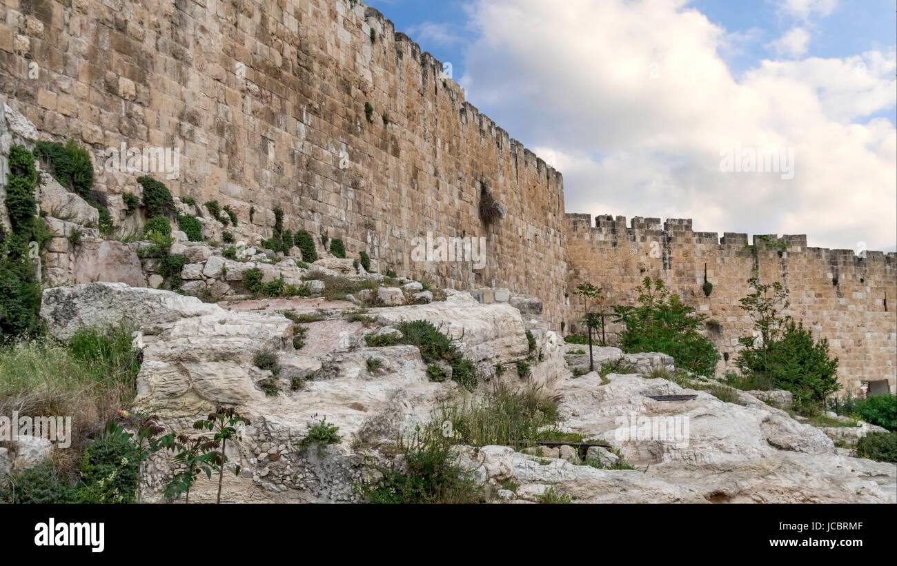 Fortification medieval walls of Jerusalem, Israel Stock Photo - Alamy