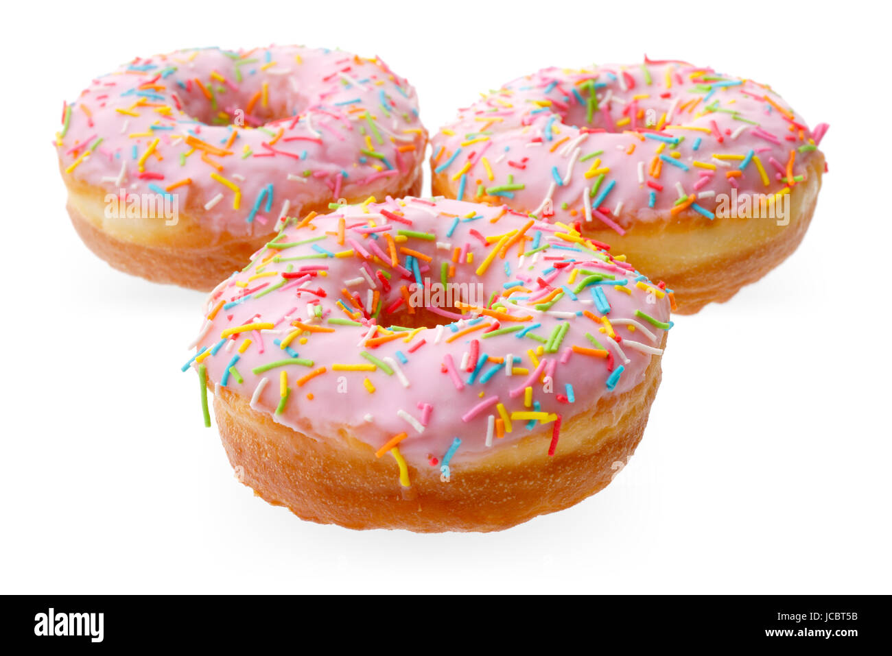 Food and drink: group of pink donuts, isolated on white background ...
