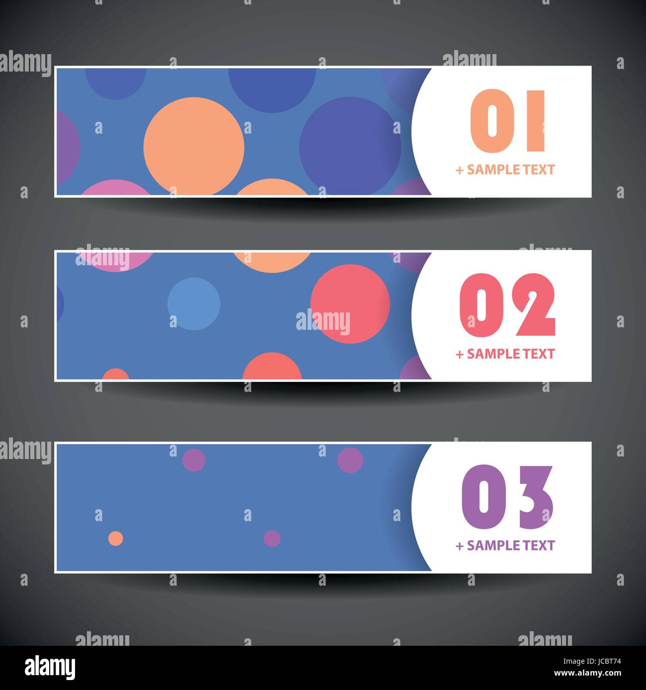 Colorful Vector Set of Three Numbered Header Designs with Dots and ...
