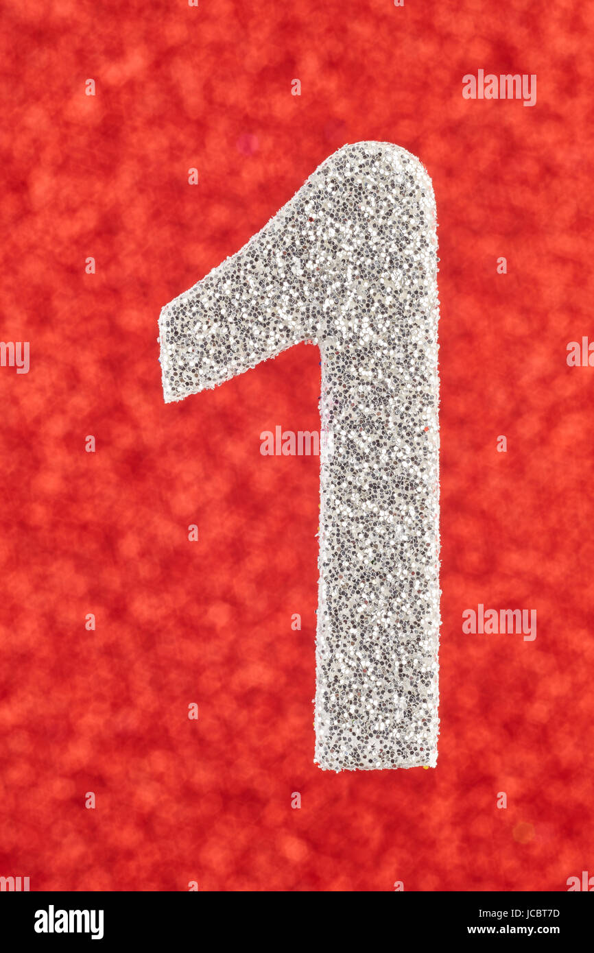 Number one silver color over a red background. Anniversary. Vertical ...