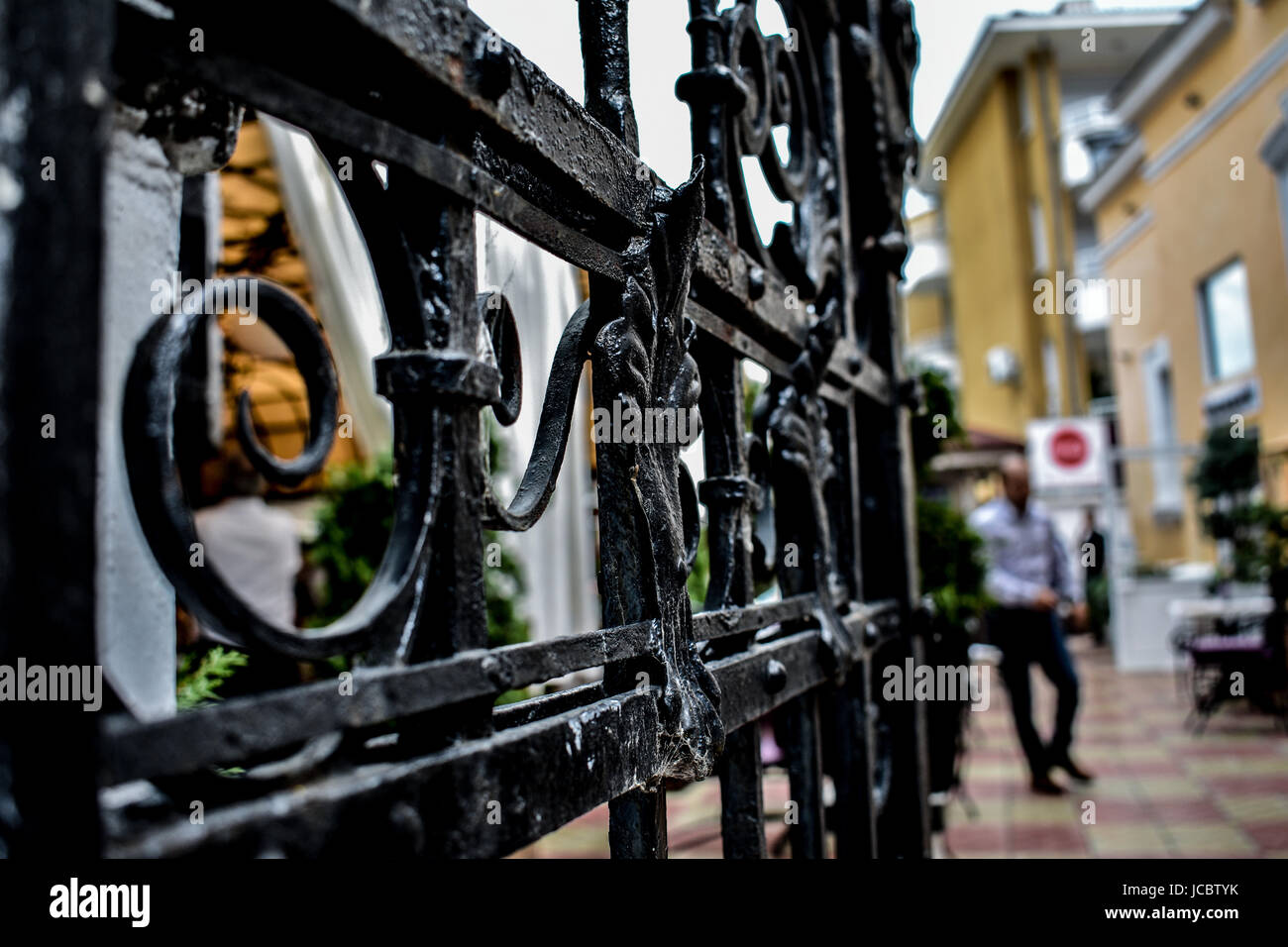 Iron Gate At Beautiful Garden Restaurant Stock Photo - Alamy