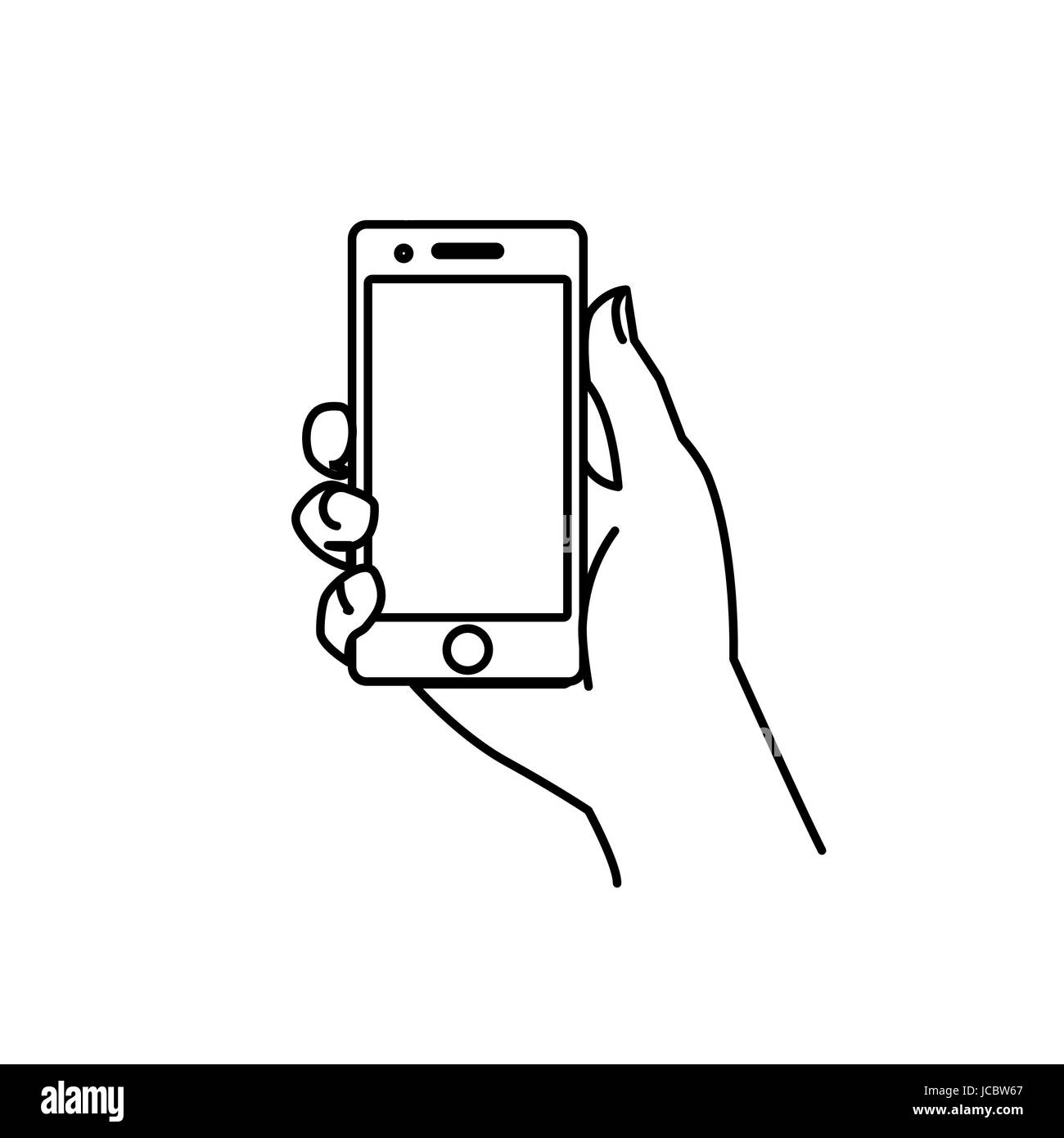 The pictogram of a hand holding a smartphone smart icon Stock Vector ...