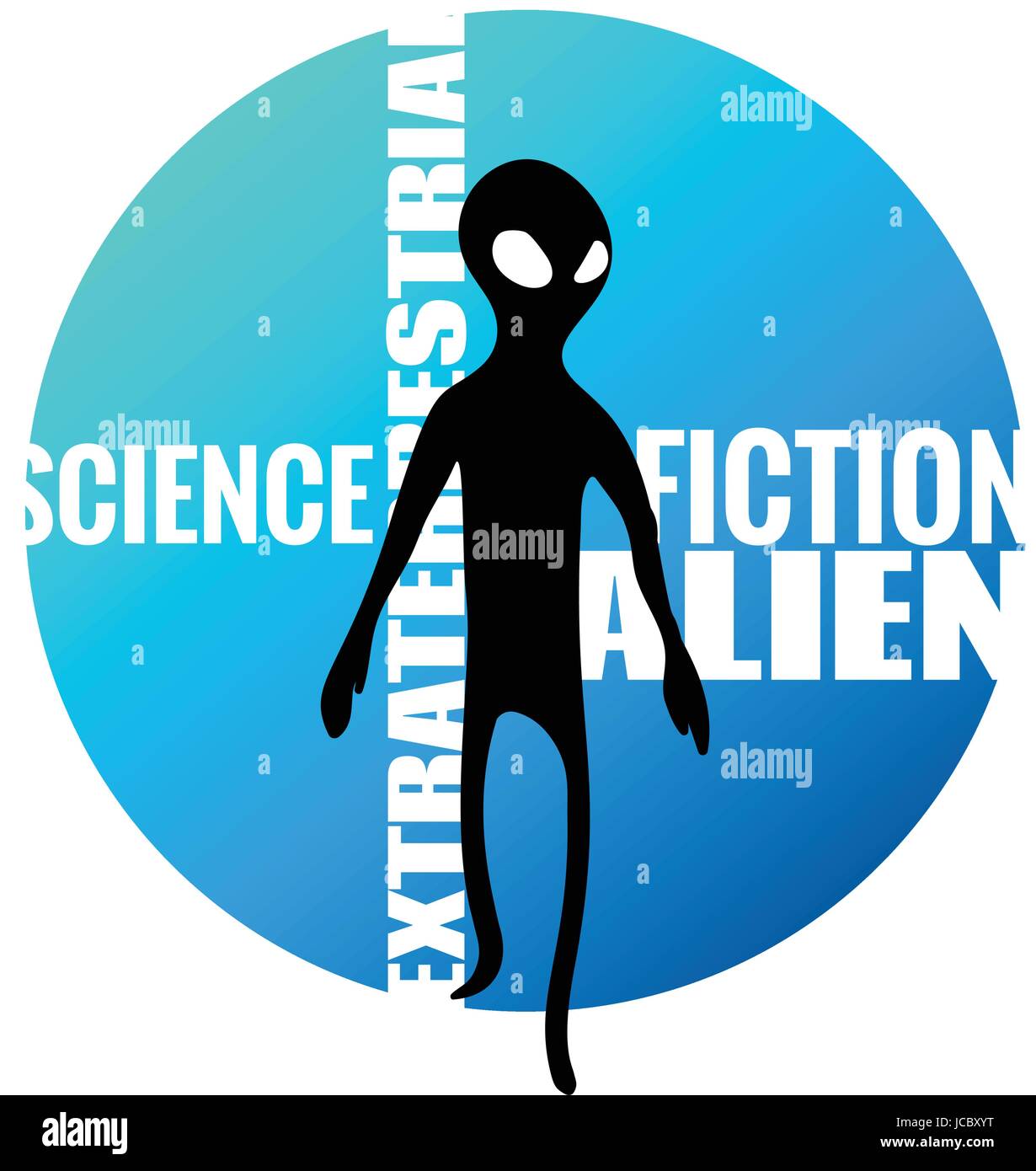 Alien humanoid and against wording on blue gradient circle. Vector ...