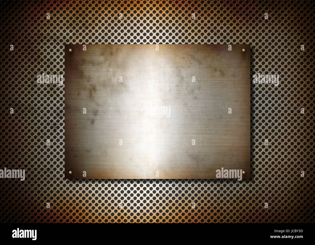 Silver Metal texture rusty plate with screws on a aluminium grid ...