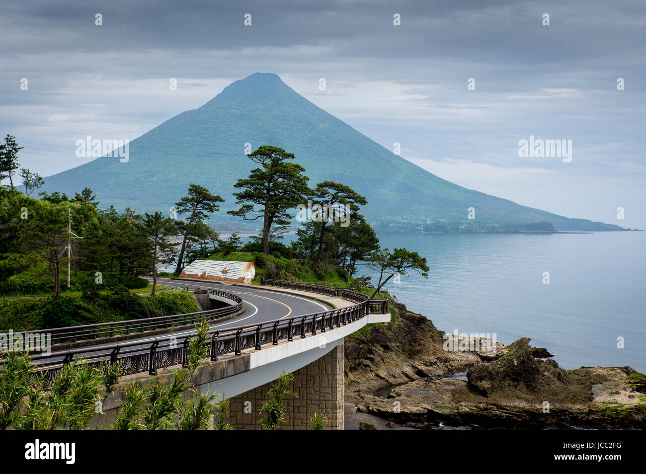view of Kaimondake from roadside viewpoint in Kagoshima prefecture ...