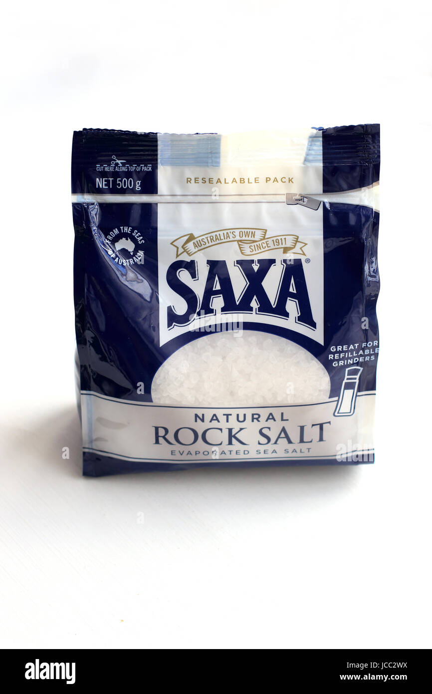 Saxa Natural Rock Salt isolated against white background Stock Photo ...
