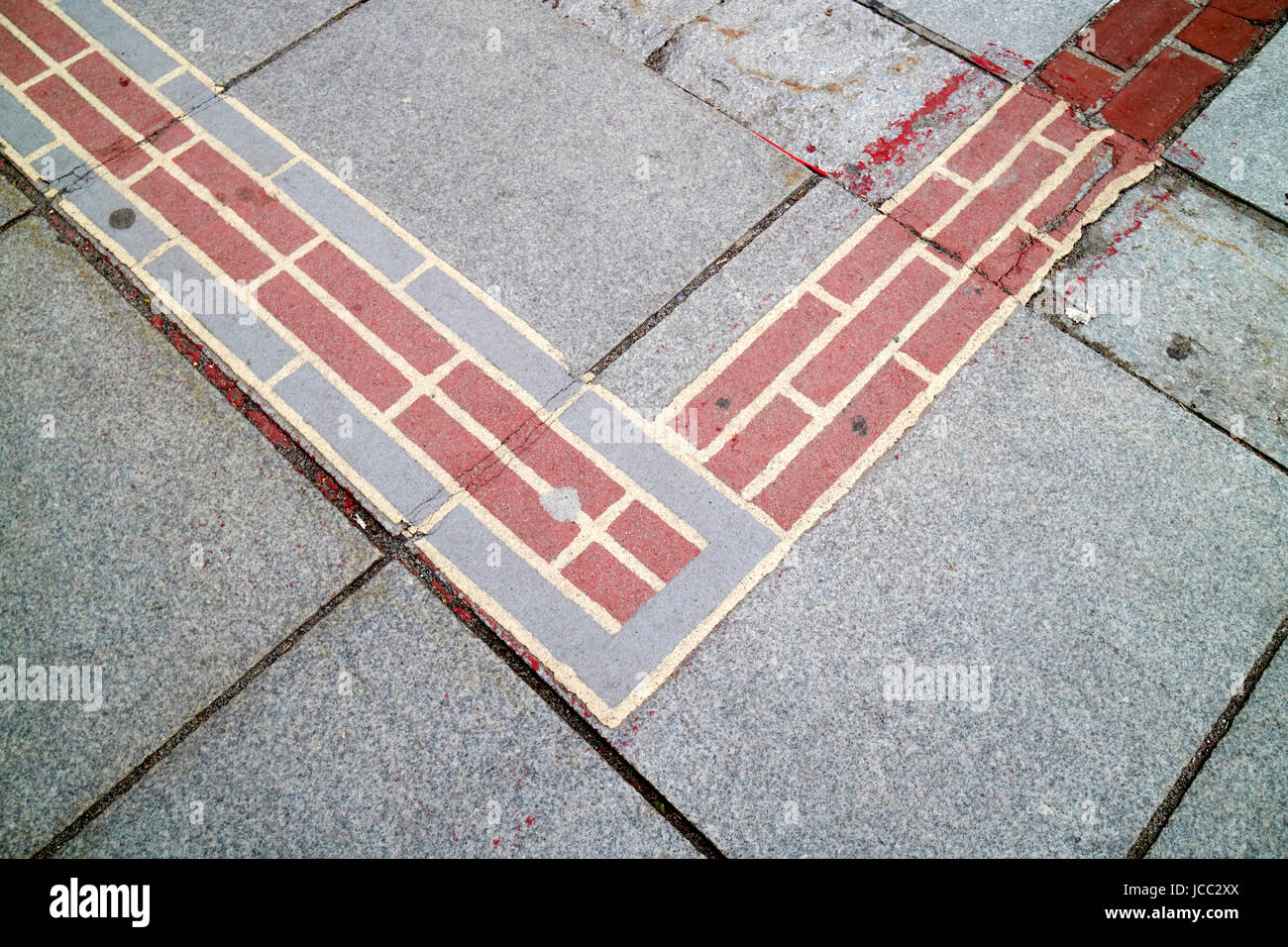 red brick freedom trail marker in pavement Boston USA Stock Photo - Alamy