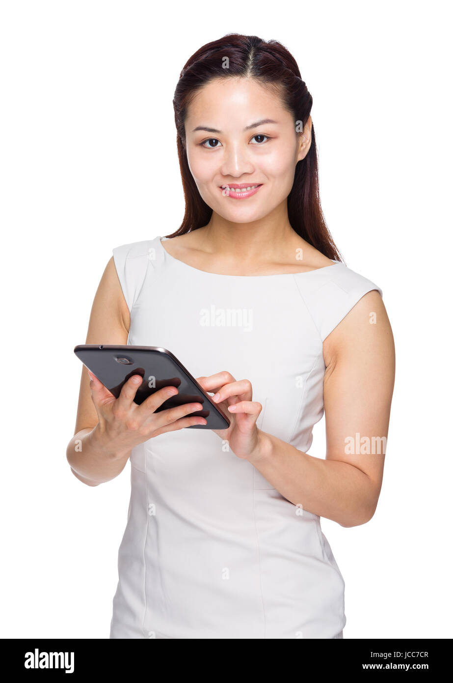Asian woman hold tablet Stock Photo - Alamy