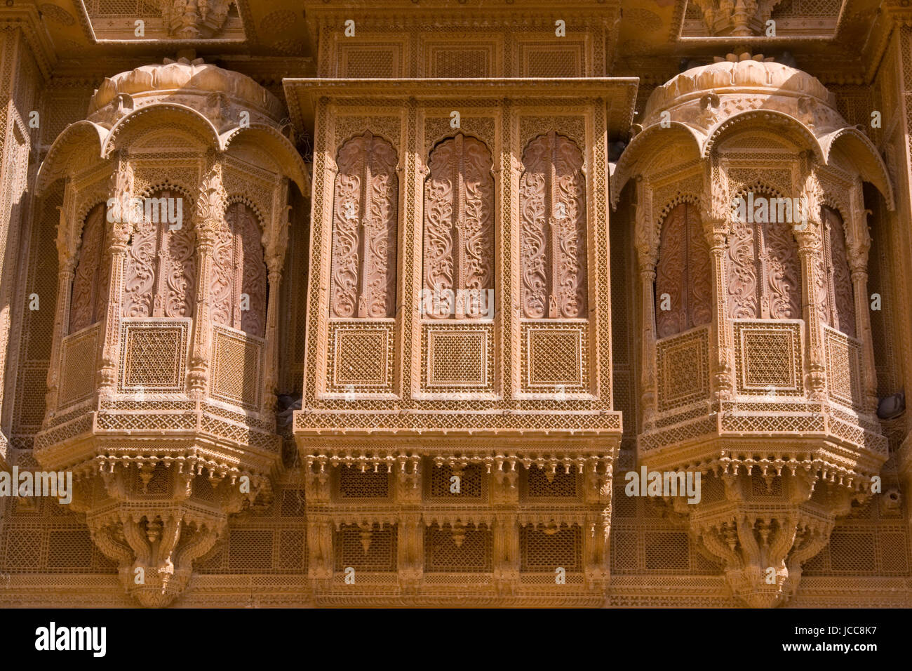 Detail of ornate window screens adorning the Patwon Haveli, a historoc ...