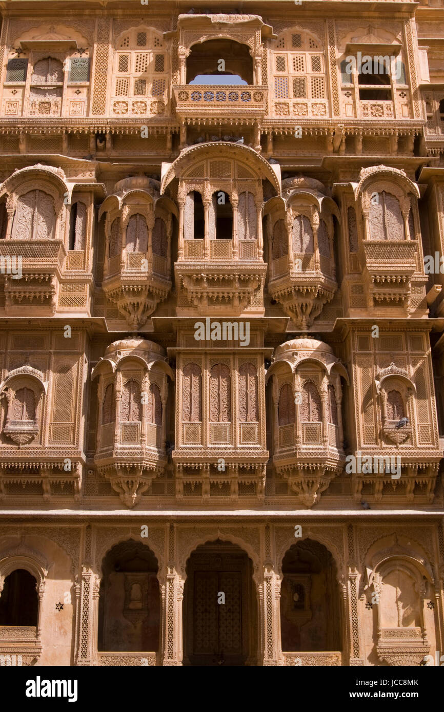 Detail of ornate window screens adorning the Patwon Haveli, a historoc ...