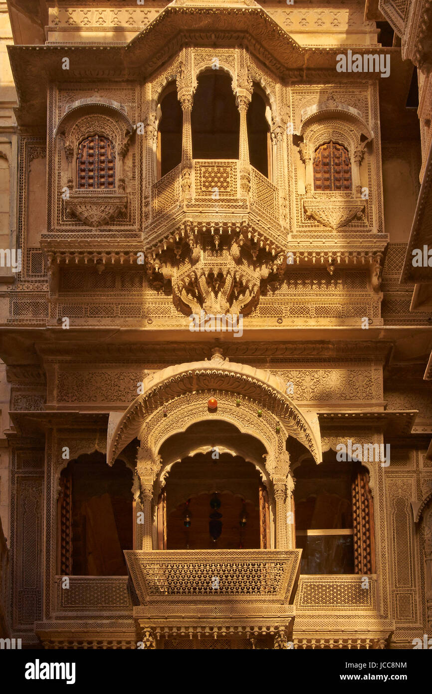 Detail of ornate window screens adorning the Patwon Haveli, a historoc ...