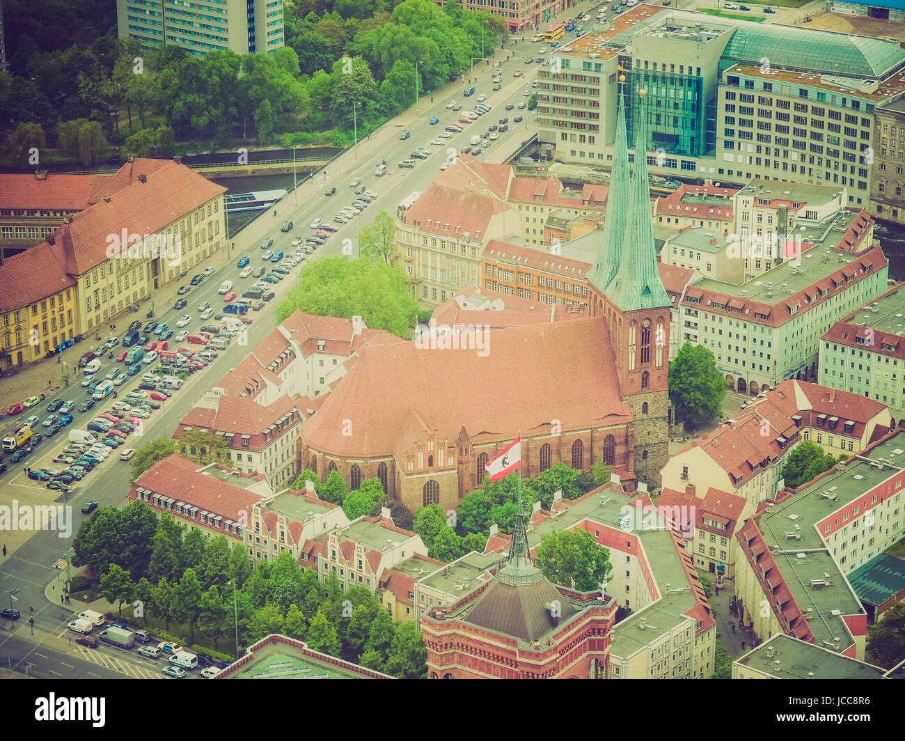 Vintage looking Aerial bird eye view of the city of Berlin Germany Stock Photo - Alamy