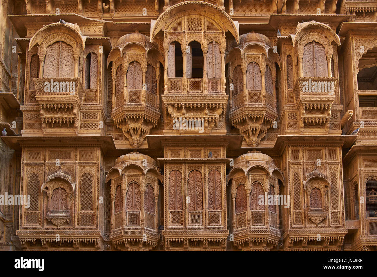Detail of ornate window screens adorning the Patwon Haveli, a historoc ...