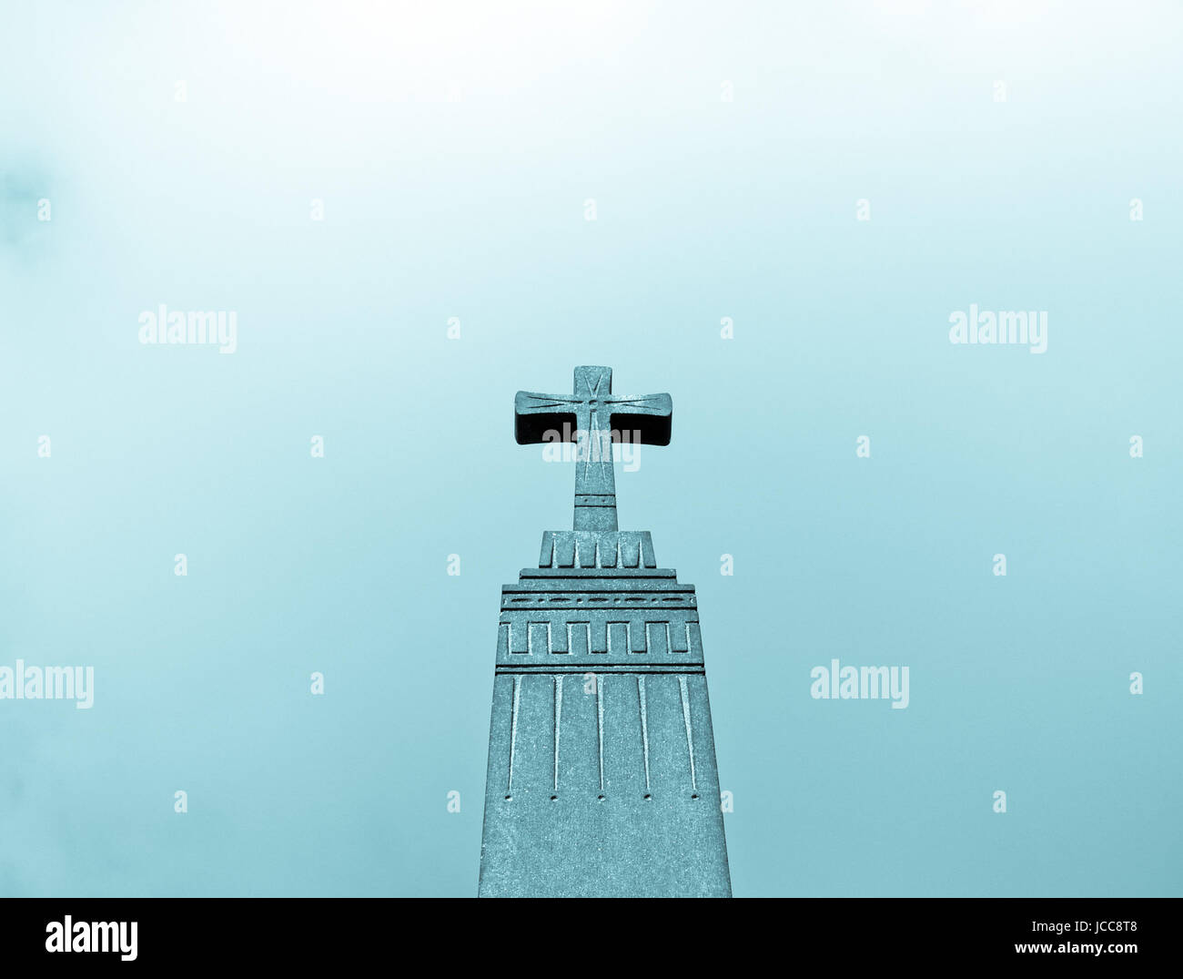 A wooden Christian cross symbol of Christianity - cool cyanotype Stock ...