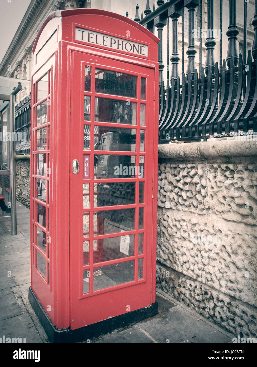 Vintage looking Traditional red telephone box in London UK Stock Photo ...