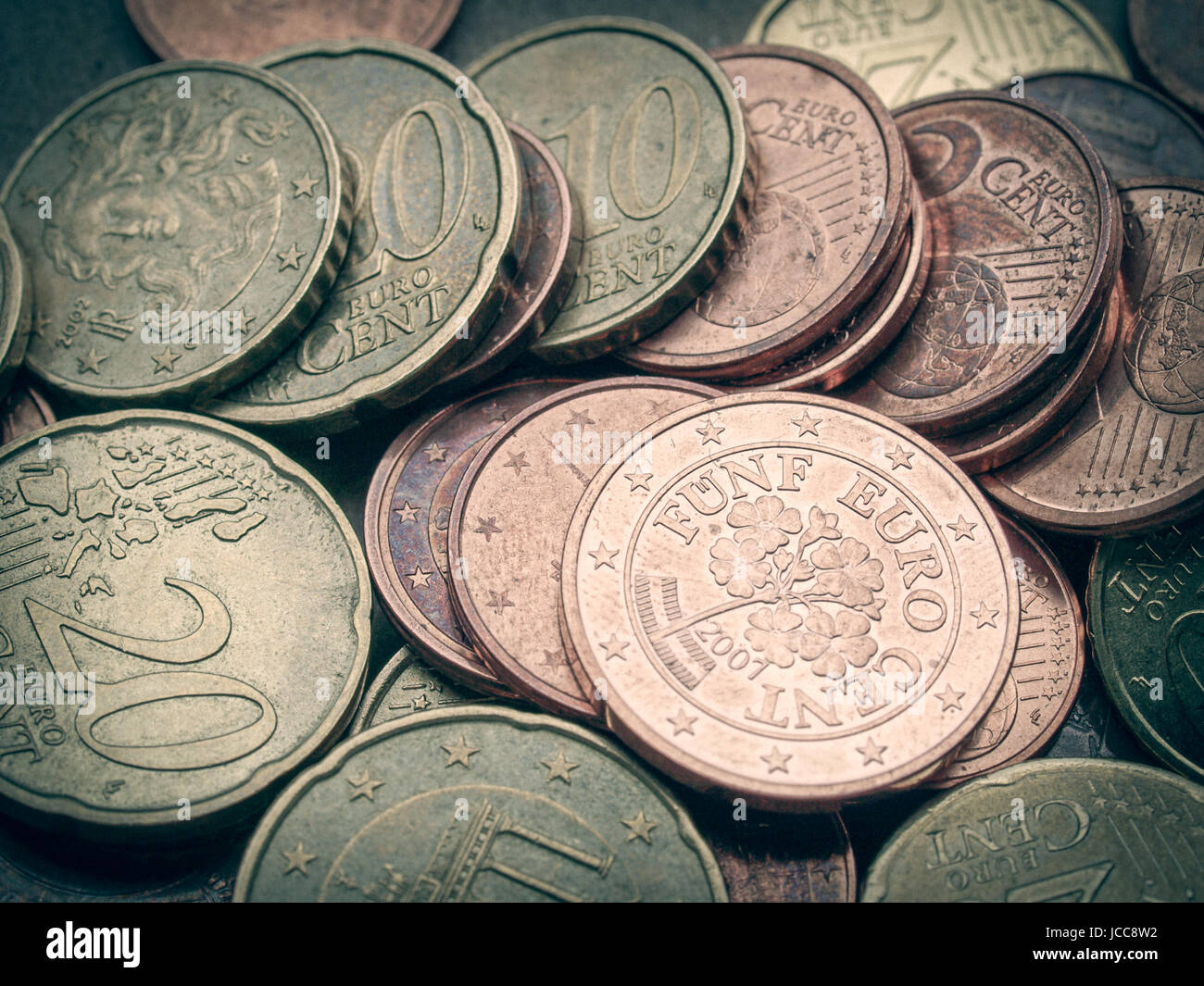 Vintage looking Range of Euro coins useful as a background Stock Photo ...