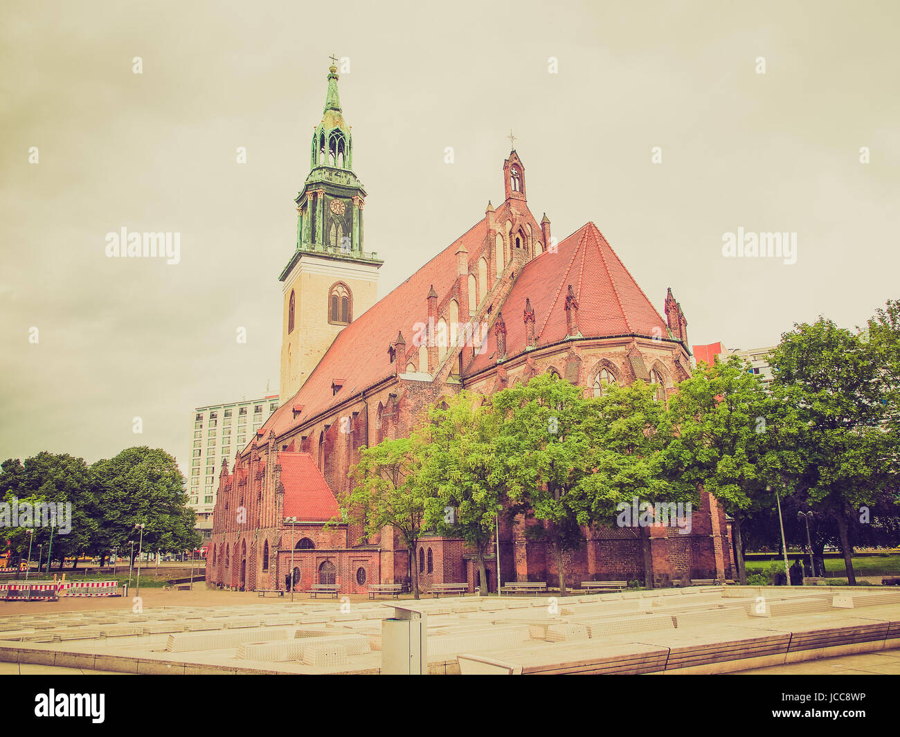 Vintage looking Marienkirche St Mary church in Berlin Germany Stock ...