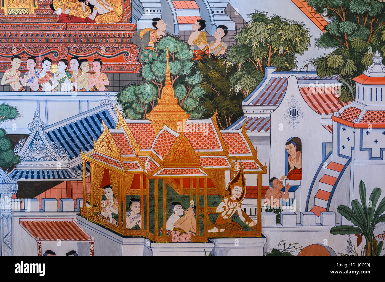 Traditional Thai mural painting on temple wall Stock Photo - Alamy