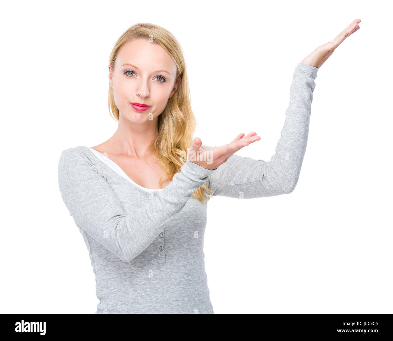 Woman with two hand present Stock Photo - Alamy