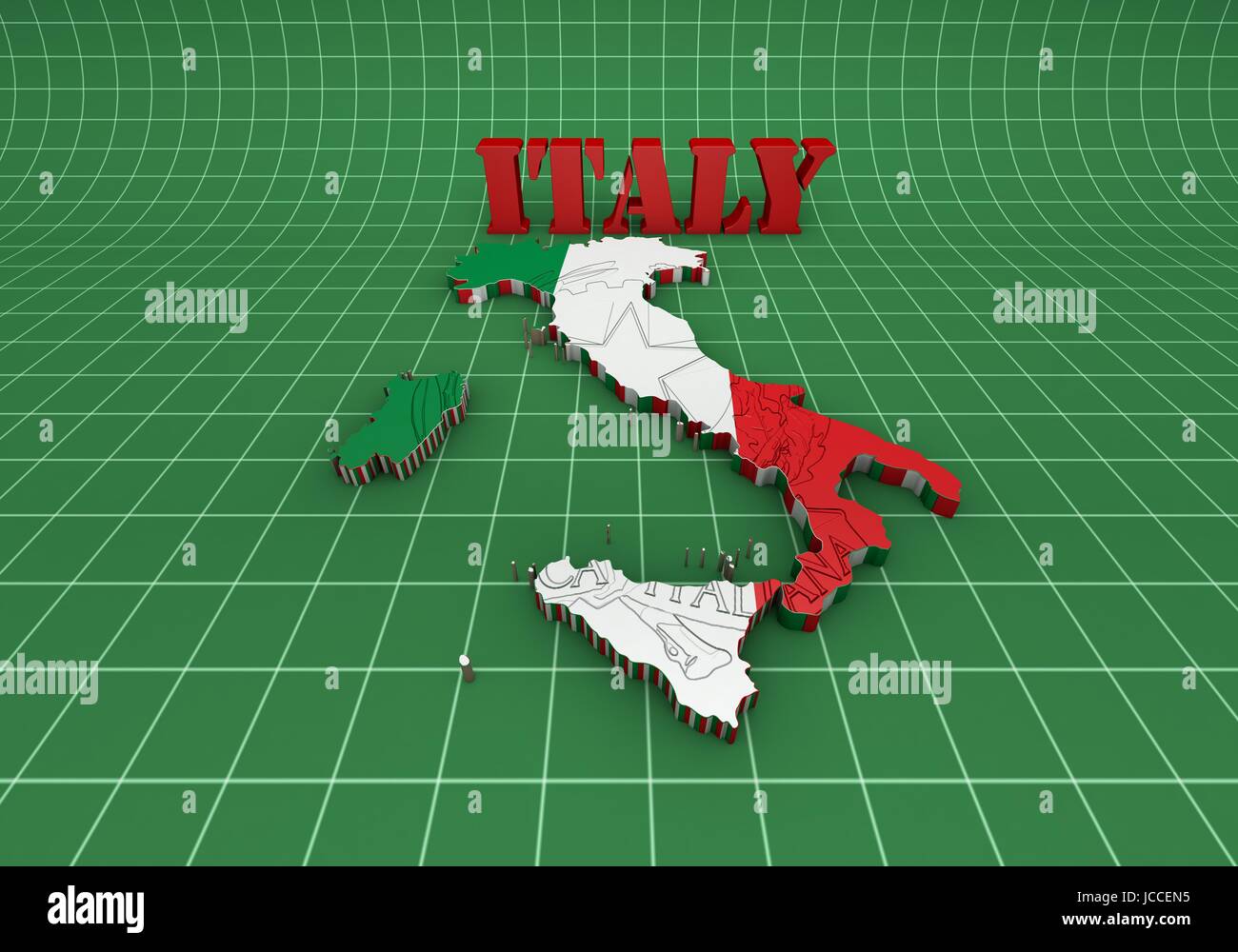 3D Map illustration of Italy with flag Stock Photo - Alamy