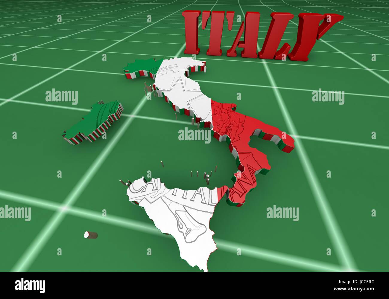 3D Map illustration of Italy with flag Stock Photo - Alamy