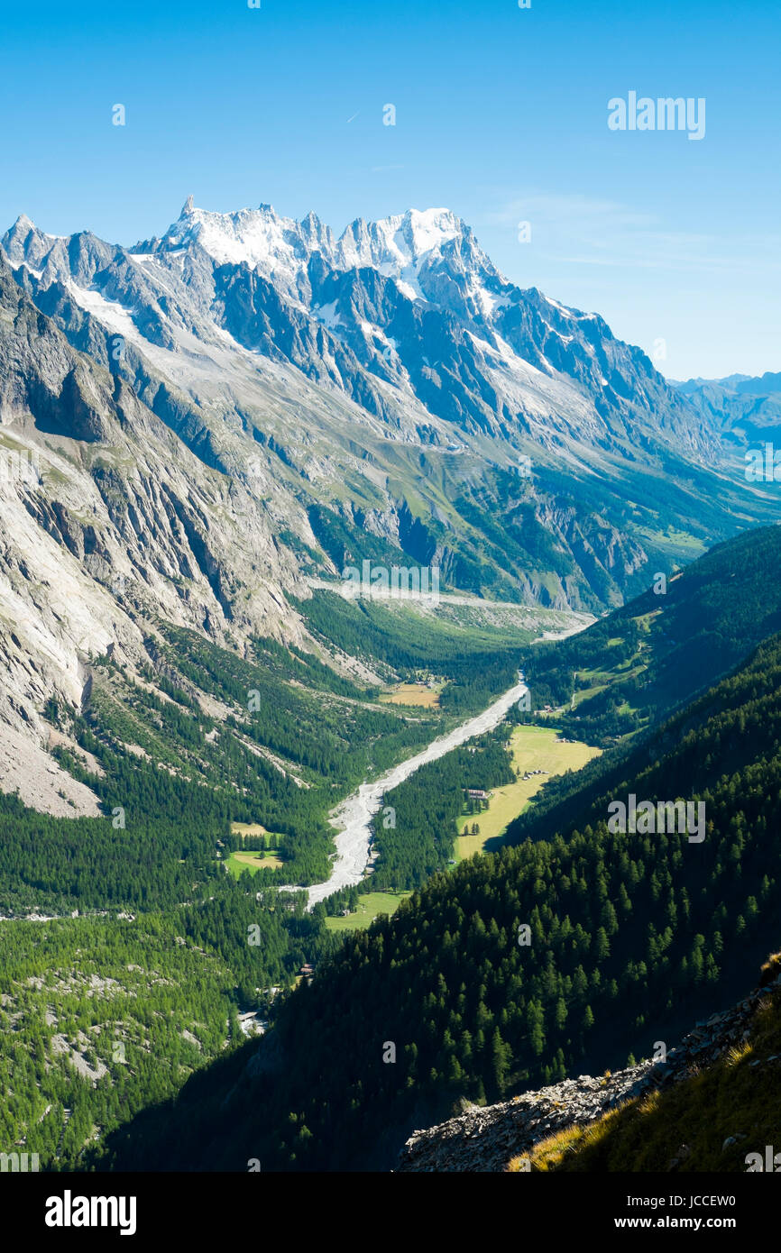 Val Veny valley in Val d'Aosta, in Italy, with Dora di Val Veny river ...