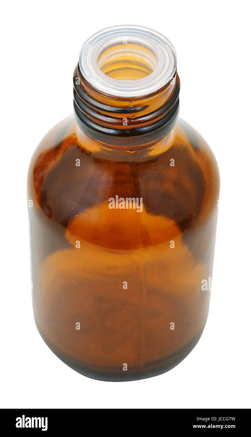 one closed amber glass oval pharmacy bottle isolated on white ...