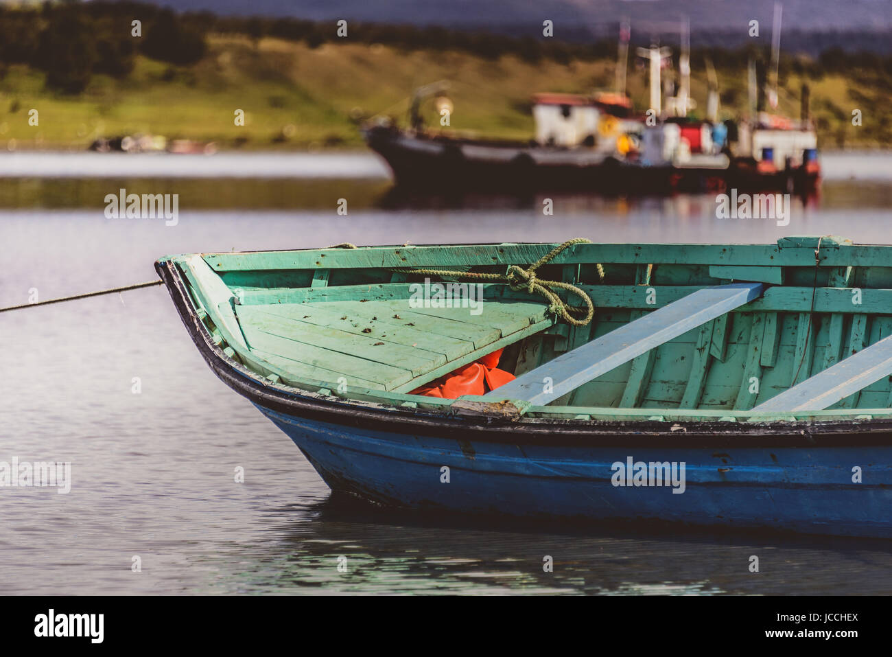 Old rowing boat in Puerto Natales Stock Photo - Alamy