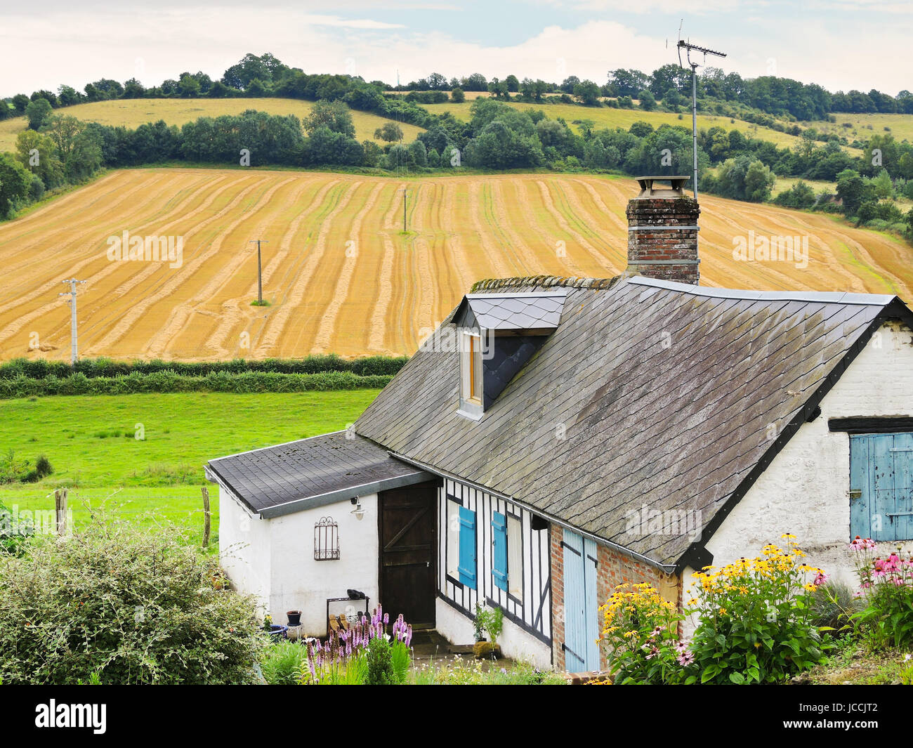 peasant farm and harvested field in Normandy, France Stock Photo - Alamy