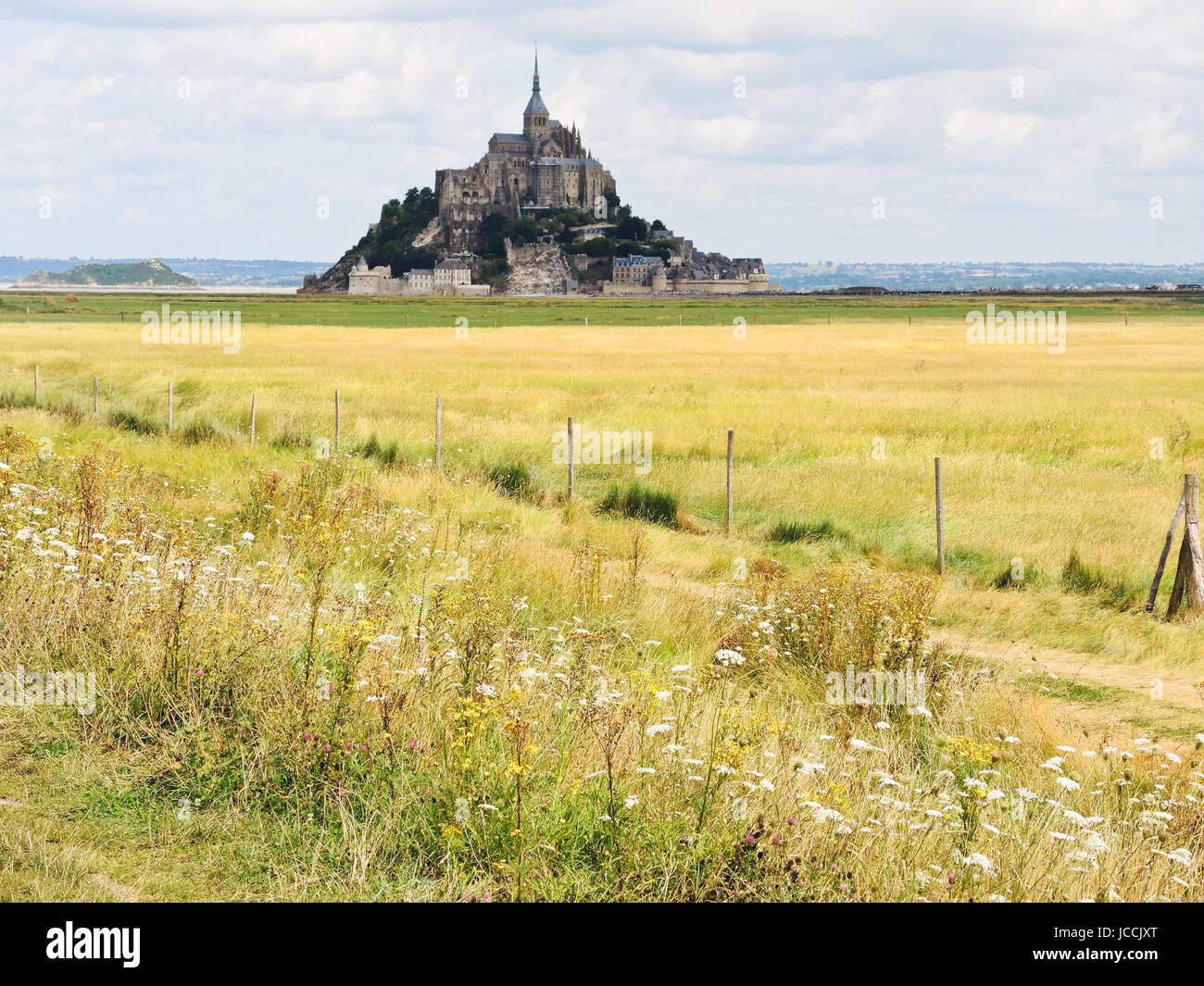 rural landscape with mont saint-michel abbey, Normandy, France Stock ...